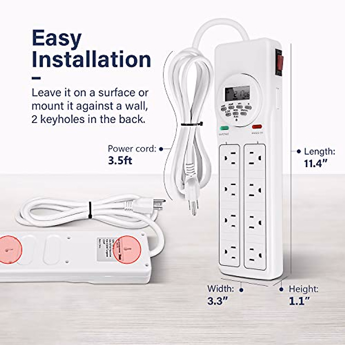 iPower 8-Outlet Power Strip with 7-Day Digital Timer (4 Outlets Timed, 4 Outlets Always On) Surge Protector for Grow Lights, Reptile, Aquarium