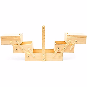 Wooden Sewing Box Organizer for Sewing Supplies, 3 Tier Drawers for Craft Tools, Needles (12.6 x 11.5 x 7 In)