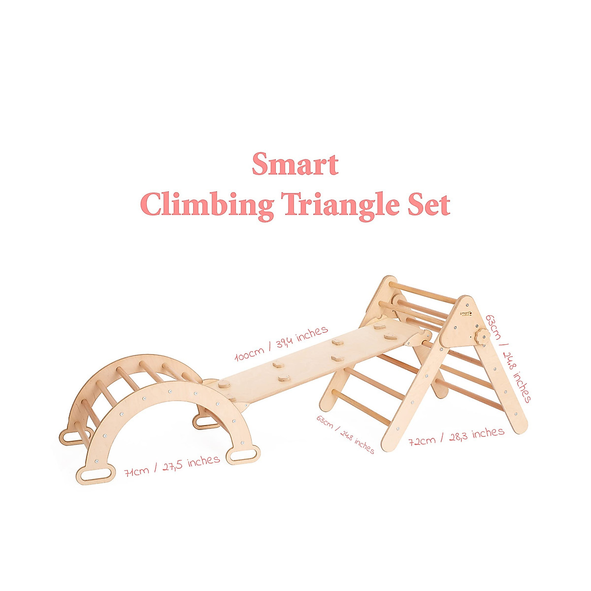 smartwoodstore Playground for Toddlers and Kids - Montessori Climbing Set - Climbing Triangle Wooden Arch and Ramp Ladder - Learning Waldorf Climbing Toys