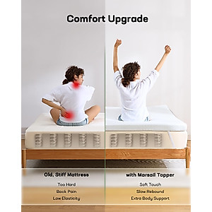 Marsail 3-inch Twin XL Memory Foam Mattress Topper, Gel Infused Cooling Mattress Topper with Removable Cover, Ventilated & Breathable Mattress Topper for Sofa, RV, Bedroom, CertiPUR-US Certified