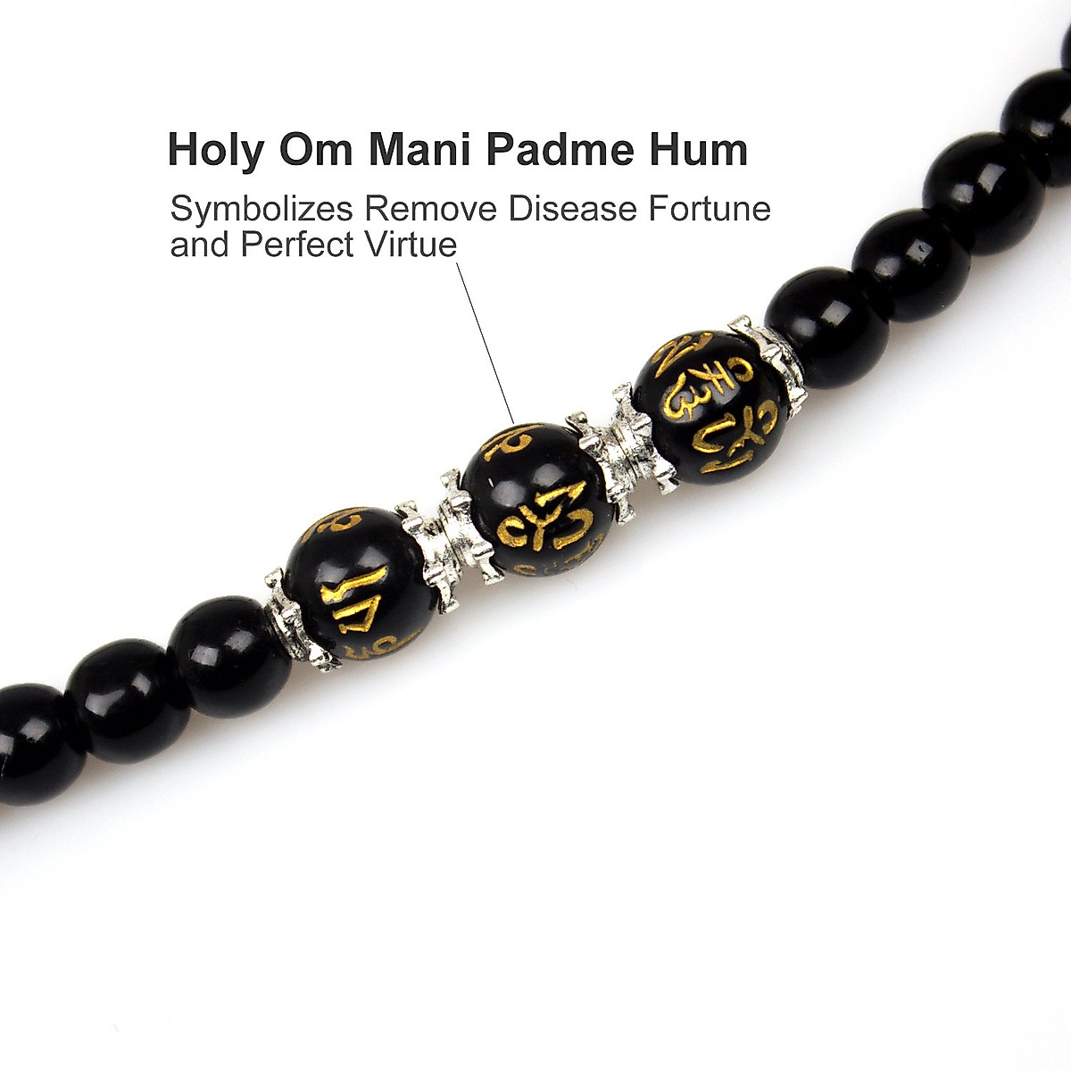 PWMENLK 6mm 108 Mala Beads Bracelet Meditation Necklace Obsidian Beaded Prayer Buddhist Necklace for Healing Stone Agate Tiger Eye Jewelry for Men and Women(om mani padme hum)