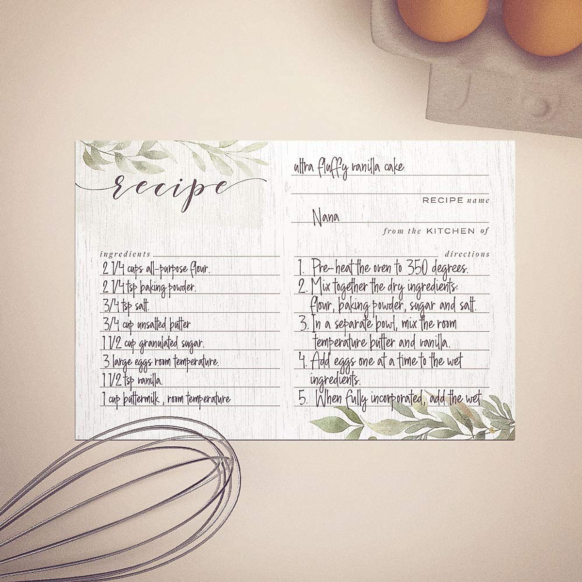 Farmhouse Greenery Recipe Cards from Dashleigh, 48 Cards, 4x6 inches, Sage Green and White, Water-Resistant and Double-Sided (Farmhouse Recipe Cards)