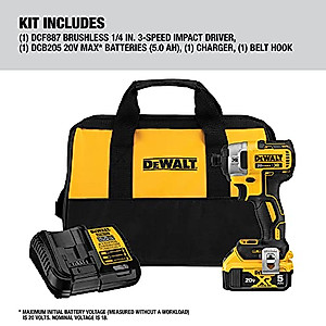 DEWALT 20V MAX* XR Impact Driver, 3-Speed, 1/4-Inch (DCF887P1)