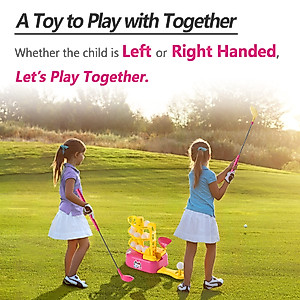iPlay, iLearn Golf Toys Set for 3 4 Year Olds Girl, Toddler Outdoor Sport Gift, Kids Pink Outside Playset W/Left Right Club Head 15 Balls Unicorn Sticker, Active Birthday Gifts for Age 5 6 7 8 Child