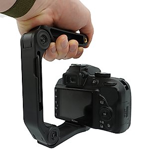 GENS Handheld Camera Stabilizer Grip - Universal U-Shaped Handle Works with DSLR, Mirrorless, & Video Cameras with 1/4"-20 Threaded Insert - Foldable Design with Extra Mounting Holes for Accessories