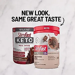 SlimFast Keto Meal Replacement Powder, Fudge Brownie Batter, Low Carb with Whey & Collagen Protein, 10 Servings (Pack of 2) (Packaging May Vary)