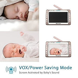 Moonybaby Trust 50s Baby Monitor No WiFi, 15 Hours Long Battery Life, 1000ft Long Range, 5" Display, Auto Night Vision, 2-Way Audio, Temperature Sensor, Lullabies, Power Saving/Voice Activation, Pink