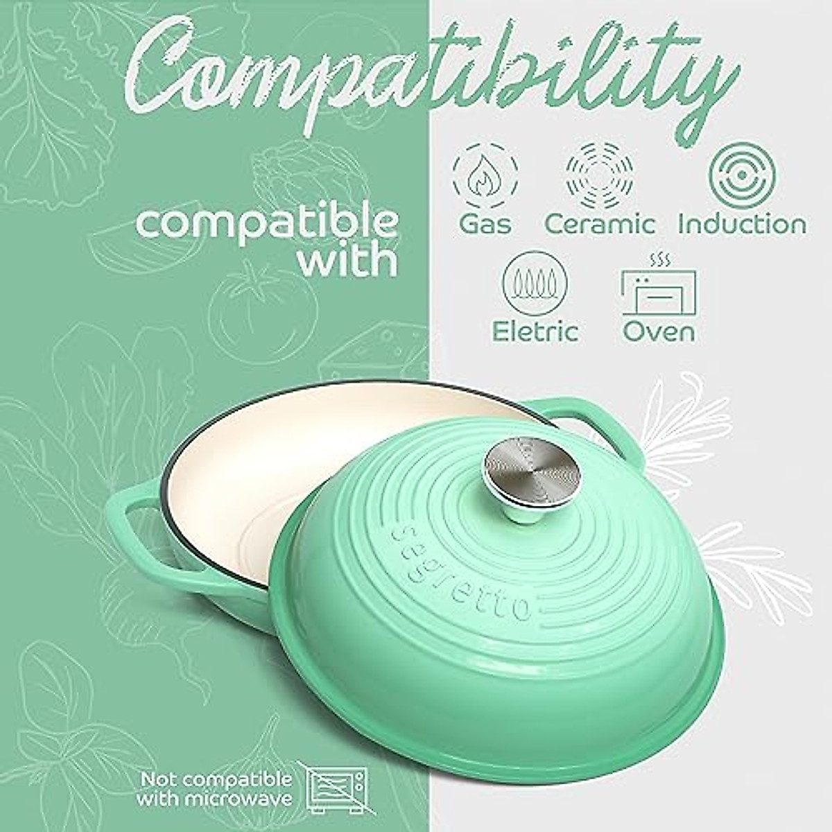 Enameled Cast Iron Bread Pan with Lid 11” Green Bread Oven Cast Iron Sourdough Baking Pan, Dutch Oven for Bread, No Seasoning Needed-Segretto Cookware