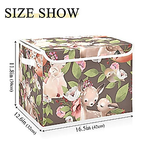 innewgogo Animals Deer Bunny Fox Storage Bins with Lids for Organizing Storage Baskets with Handles Oxford Cloth Storage Cube Box for Room