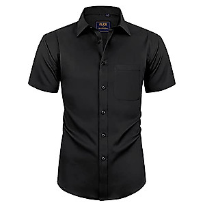 Alimens & Gentle Mens Short Sleeve Dress Shirts Regular Fit Solid Casual Button Down Shirts X-Large