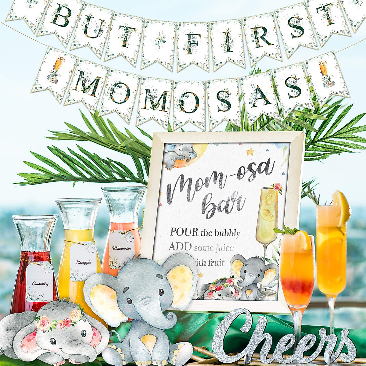 Elegant Mimosa Bubbly Bar Kit - Black and White Champagne Brunch Decorations for Birthday Galentine's Day Bridal Brunch Baby Shower Supplies Red Wine Women Adult Games, Silver Bubble Banner Sign (Red)