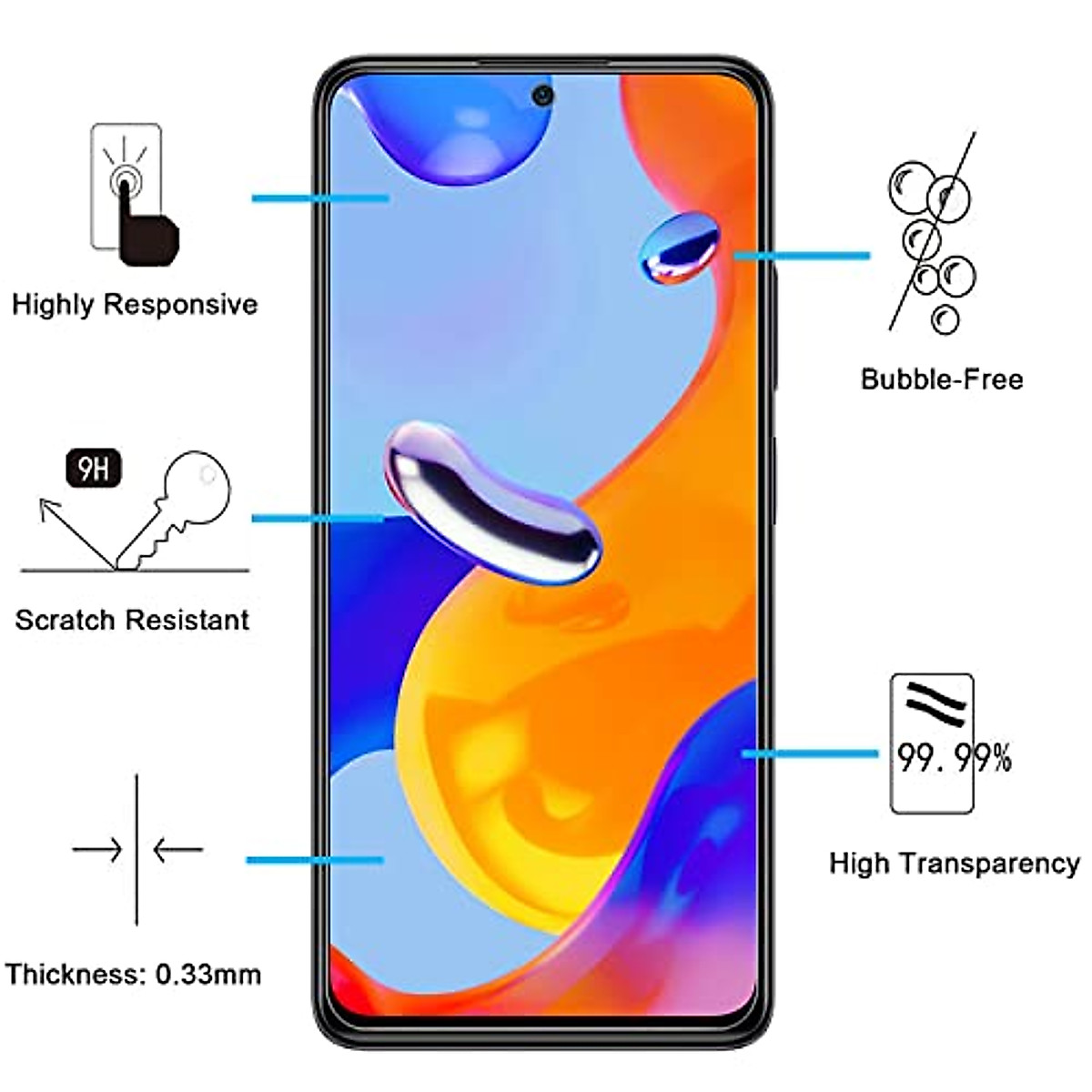 NEW'C 3 Pack Designed for Xiaomi Redmi Note 11 Pro, Redmi Note 11 Pro 5G, Anti-Scratch, Anti-Fingerprints, 9H Hardness, 0.33 mm Ultra Transparent, Ultra Resistant