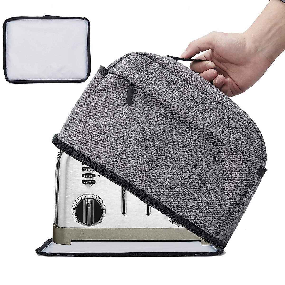 VOSDANS 4 Slice Toaster Cover with Removable Bottom 2-in-1 Toaster Bag with Pockets Toaster Storage Bag with Handle, Dust and Fingerprint Protection, Machine Washable, Gray (Patent Design)
