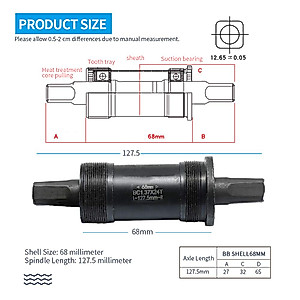 Zreneyfex Square Taper JIS Bottom Bracket 68 X110mm/123mm/127mm for Mountain Bike Replace BB-UN26 (68 x 127mm)