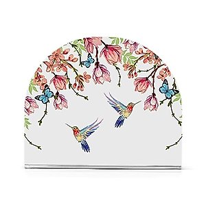Napkin Holder, Clear Acrylic Paper Napkin Holders Tropical Flowers Butterfly Hummingbird Tissue Box Dispenser Stand Tabletop Space Saver Upright Napkin Towel Holders for Kitchen Restaurant Home Decor
