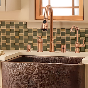 Copper Kitchen Faucet with in-Deck Handle and Soap Dispenser, Single Handle Solid Brass High Arc Pull Down Sprayer Head Kitchen Sink Faucet AK97918