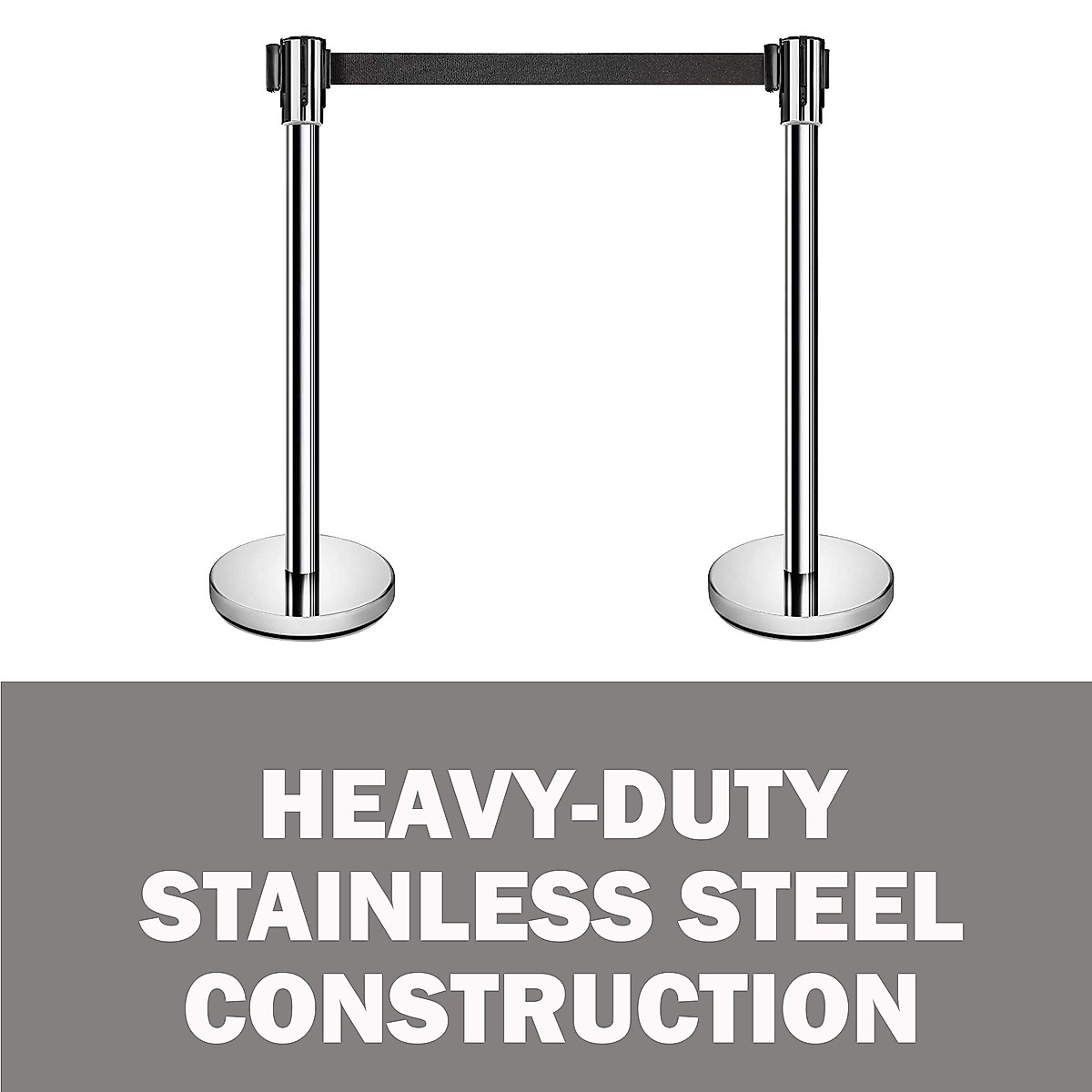 New Star Foodservice 54606 Stanchions, 36-Inch Height, 6.5-Foot Retractable Belt, Set of 2, Silver Belt