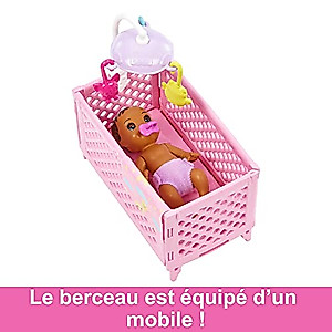 Barbie Doll and Accessories, Crib Playset with Skipper Friend Doll, Baby Doll with Sleepy Eyes, Furniture and Themed Accessories, Babysitters Inc.