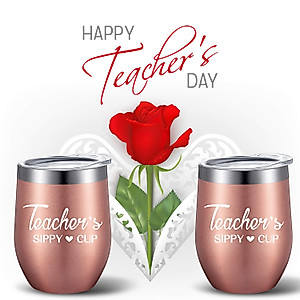 2 Pack Gifts for Teacher Funny Teacher Appreciation Gifts, Teacher’s Sippy Cup Personalized Year End Graduation Birthday Gifts for Teachers, 12 oz Insulated Wine Tumbler
