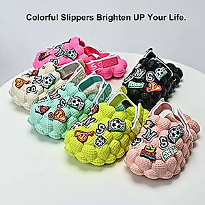 QIGEGE Kids Bubble Slides with DIY Football Baseball Charms Boys Girls Golf Ball Shoes, Funny Massage Bubble Slippers Kids Non-Slip House Slippers Beach Sandals