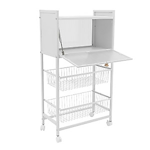 HuaShuani Kitchen Storage Rack, Bread Rack Coffee Station Microwave Rack Storage Rack Kitchen Cart, 4 Level Kitchen Drain Rack, Cutlery, Wine, POTS and Pans, 4 Universal Wheels (White)