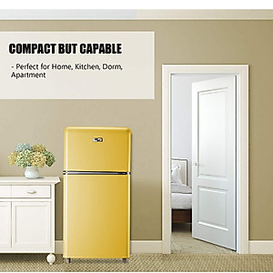 WANAI Compact Refrigerator, 3.5 Cu.Ft Retro Mini Fridge with Freezer, Dual Door Small Refrigerator with 7 TEMP Modes, LED Lights, Removable Shelves, Ideal for Bedroom Dorm Office Apartment