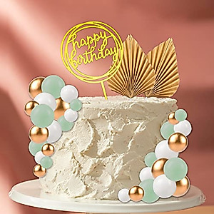46 PCS Mini Ball Cake Topper Cupcake Insert Acrylic Cake Topper Decorations for Anniversary Graduation Birthday Party Baby Shower (Gold,Green,White)