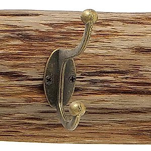WHW Whole House Worlds Rustic 7 Hook Coat Rack, Wall Mounted, Oak Wood Plank with Tarnished Brass, Iron Hooks, 29.5 Long x 4.75 Tall x 3.25 Wide Inches, Bark-Peeled Finish