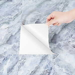 Livelynine 12-Pack 24X12" Blue Marble Vinyl Flooring Peel and Stick Floor Tile Stickers Waterproof Bathroom Floor Tiles Self Adhesive Peel and Stick Flooring Kitchen Renter Friendly Tiles for Floor