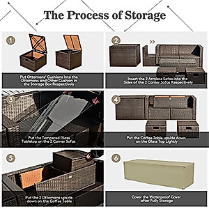 Tangkula 8 Piece Patio Furniture Set, Patiojoy Outdoor Space Saving PE Rattan Sectional Sofa Set for 6 with Waterpfoor Cover, for Garden, Deck, Poolside and Balcony (Turquoise)