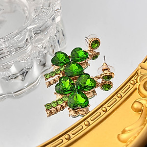 St. Patrick's Day Silver Elegant Drop Earrings Clover Charm Crystal Green Earrings For Women Lady Fashion Jewelry