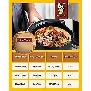 Katbite 150PCS 9 Inch Air Fryer Liners for 6-9 QT Basket, Air Fryer Disposable Paper Liner Large, Non Stick Air fryer Liner Made of Food Grade Parchment Paper