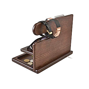 TESLYAR Wood Phone Docking Station Ash Key Holder Wallet Stand Watch Organizer Men Gift Husband Wife Anniversary Dad Birthday Nightstand Purse Father Graduation Male Travel Idea Gadgets… (Brown)