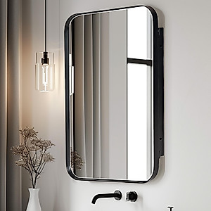 soges Black Medicine Cabinet Mirror with 2 Adjustable Storage Shelves, 24”x16” Recessed Medicine Cabinet with Mirror for Bathroom, Wall Mounted Deep Metal Framed Rounded Corner Rectangle