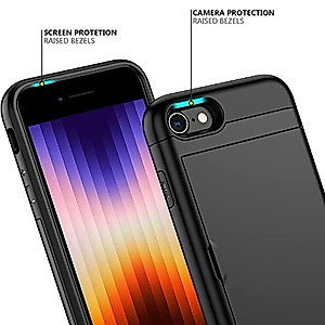Nvollnoe for iPhone SE Case 2022/iPhone SE 2020/7/8 Case with Card Holder Heavy Duty Protective Dual Layer Shockproof Hidden Card Slot Slim Wallet Case for iPhone SE 3rd/2nd/7/8-4.7''(Black)