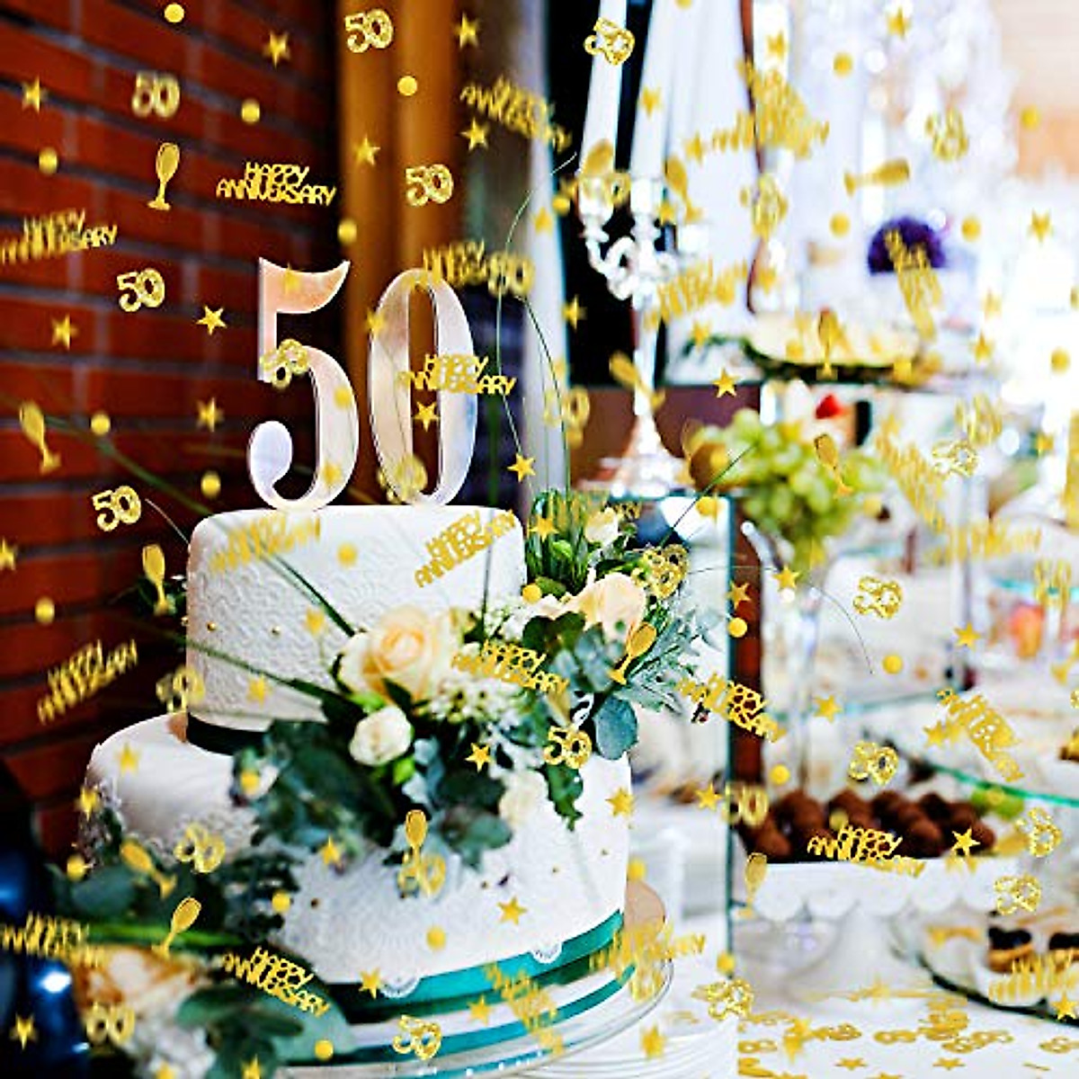 50th Happy Anniversary Confetti 50th Party Confetti Number 50 Anniversary Confetti Metallic Foil Star Circles Mix Confetti for Table Decorations Party Supplies Anniversary DIY Art, Gold, 3000 Pieces