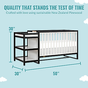 Dream On Me Milo 5-in-1 Convertible Crib and Changing Table with Free Changing Pad in Black and White, 3 Mattress Height Settings, Non-Toxic Finishes, Pinewood