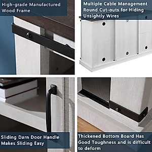 Asifom White Grey Modern Farmhouse Wood TV Stand for 65 Inch TV, Rustic TV Console Media Entertainment Center Table Living Room Storage Cabinet with Sliding Barn Door Adjustable Shelves