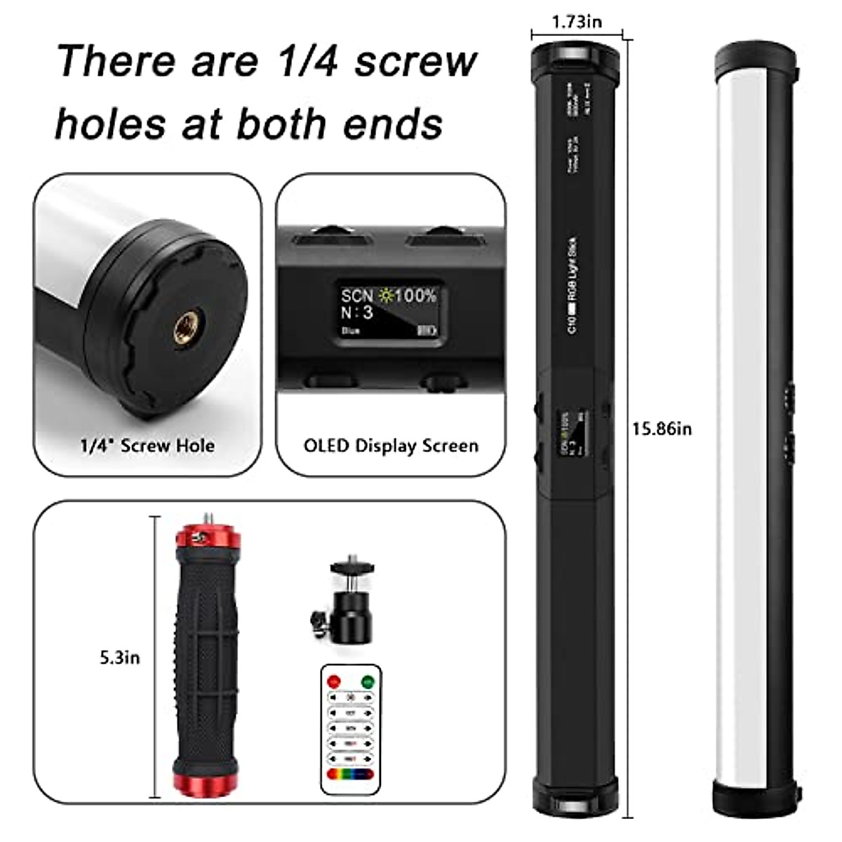 RGB Led Video Light Stick Wand, Obeamiu 2600-9600K Portable Studio Photography Lighting, 5000mAh Rechargeable Battery, 21 Lights Effects for YouTube, Painting, Vlog, Live Streaming, Self Broadcasting