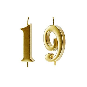 Mart 19th Birthday Candles,Gold Number 19 Cake Topper for Birthday Decorations