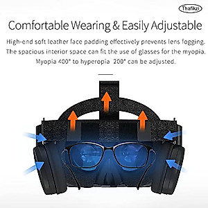 VR Headset Compatible with iPhone & Android Phone - Universal Virtual Reality Goggles with Remote Control - 3D VR Glasses Play Mobile Games Watch 3D Movies Gift for Adults/Kids Eye Protection (Black)