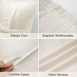 Phantoscope Pack of 2 Sherpa Throw Decorative Pillow Cover Decorative Faux Fur Fluffy Cushion Cases Soft Square Pillow Cases for Bedroom/Couch, Off-White, Print, 18 x 18 Inches