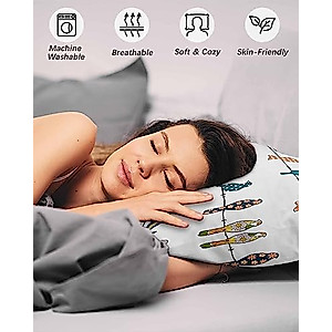 Edwiinsa Orange Teal Plaid Pillow Covers Standard Size Set of 2 20x26 Bed Pillow, Rustic Turquoise Spring Floral Birds Plush Soft Comfort for Hair/Skin Cooling Pillowcases with Envelop Closure