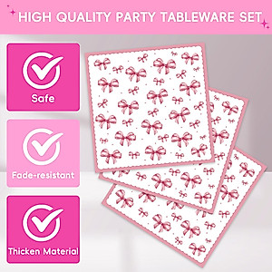 Generic 100pcs Pink Bow Birthday Party Decorations Pink White Bow Bachelorette Plates and Napkins for Girl Coquett Bridal Engagement Baby Shower Dinnerware Party Supplies Serve 25 Guests, LARGE