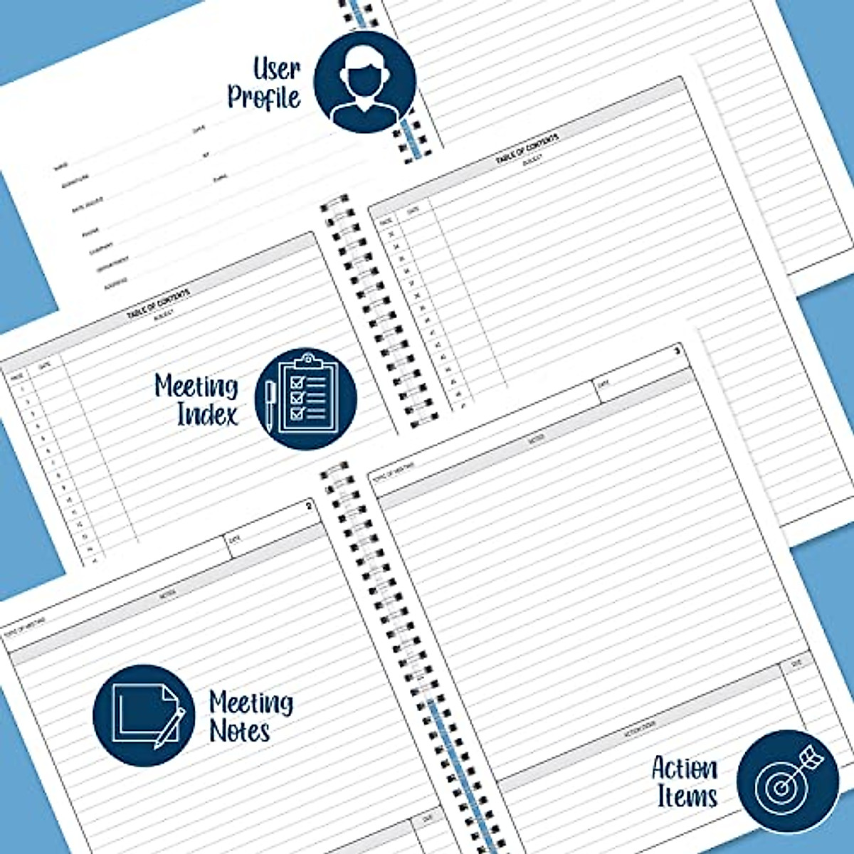 BookFactory Meeting Notebook/Meeting Book for Work- Black 120 Pages (Ruled Format), 8.5in x 11in, Wire-O Bound (MTG-120-7CW-A-(Meetings-K)-MX)