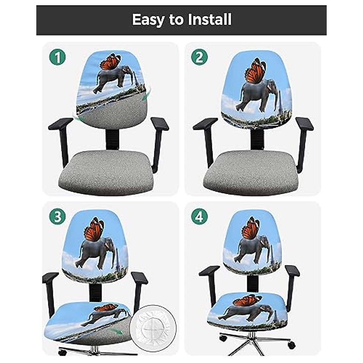 Big buy store Office Chair Cover Butterfly Elephant Desk Chair Cover Stretch Elastic Universal Computer Chair Covers Funny Animal Stretch Rotating Chair Slipcovers Protectors