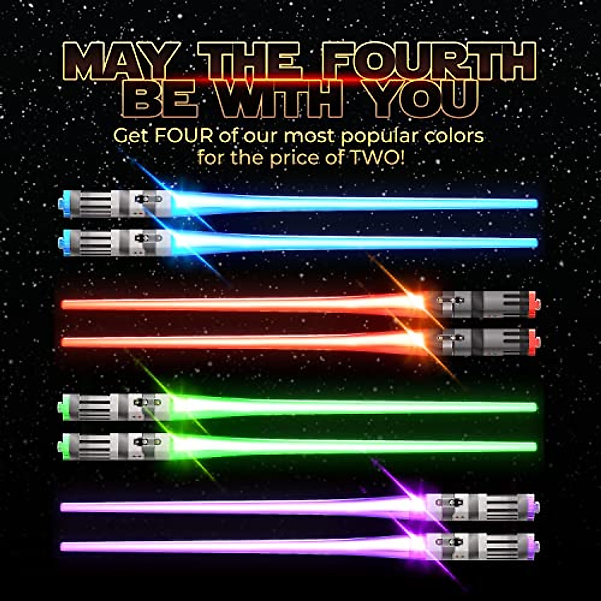 LIGHTSABER CHOPSTICKS LIGHT UP STAR WARS CHOPSTICK LED Glowing Light Saber Chop Sticks REUSABLE Sushi Lightup Sabers Cool Fun Geeky STARWARS Chop Stick Set Red Green Blue Purple 4 Pairs JEDI CASE BOX