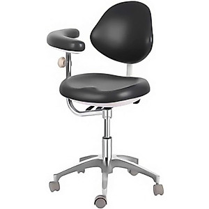 Adjustable Doctor's Stool Assistant Chair+360 Degree Rotation Armrest PU Black QY600