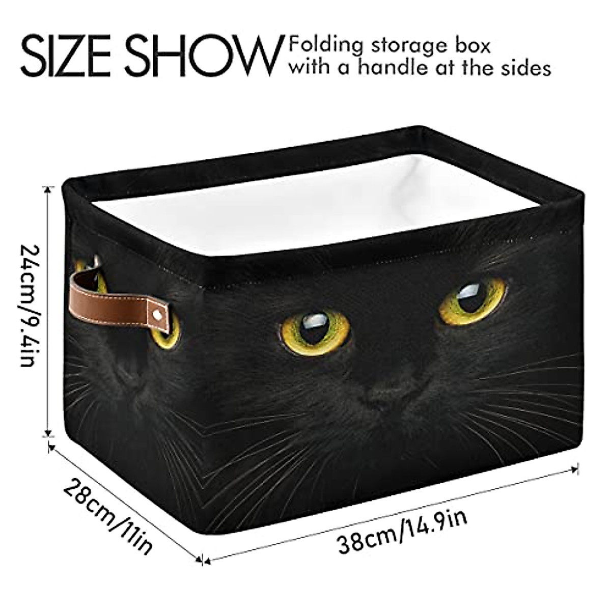 TropicalLife Rectangular Storage Bin Cube Funny Animal Black Cat Foldable Organizer Basket with Handles, Collapsible Storage Box for Kids Toy Shelf Closet Nursery