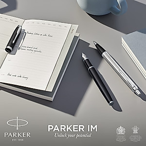 Parker IM Ballpoint Pen | Matte Black with Black Trim | Medium Point with Blue Ink Refill | Gift Box